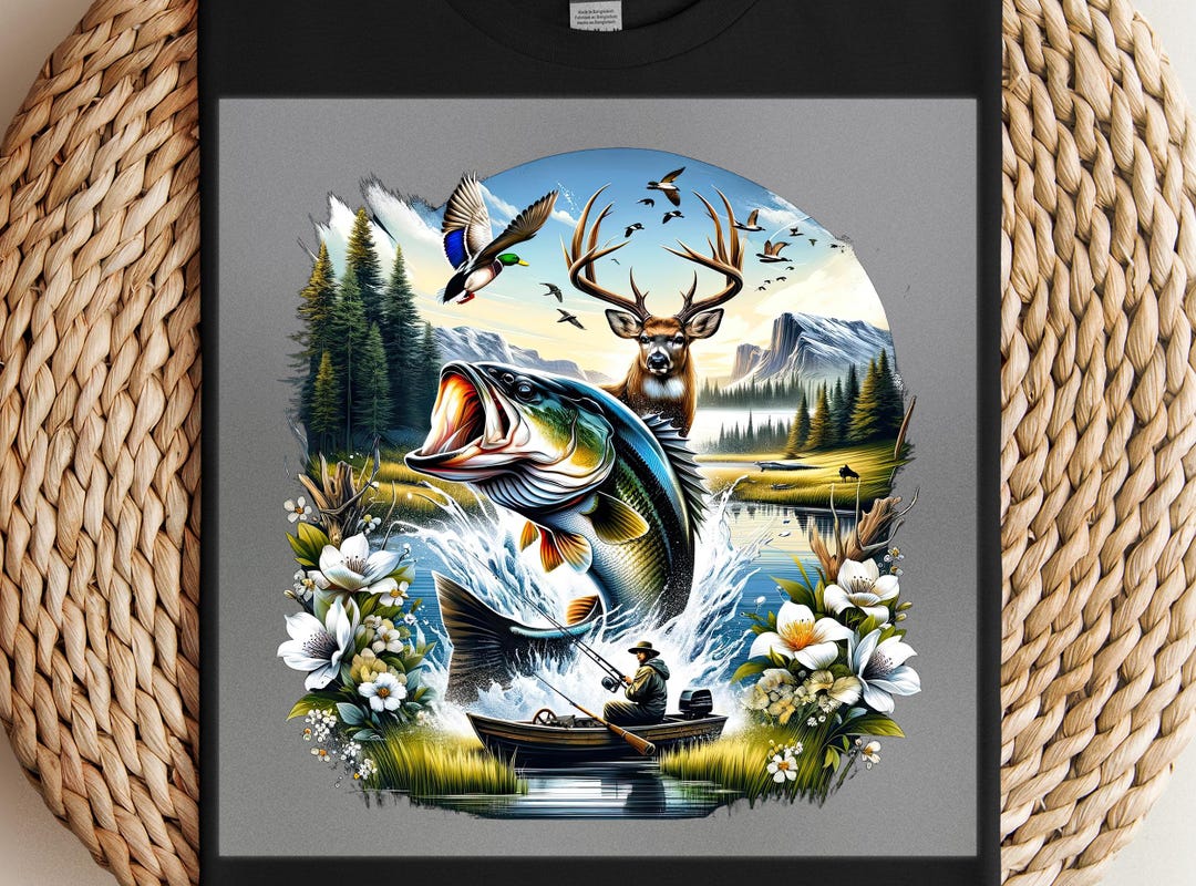 Bass Fish Jumping DTF Transfer: Rustic Lake Life Iron-on - Etsy