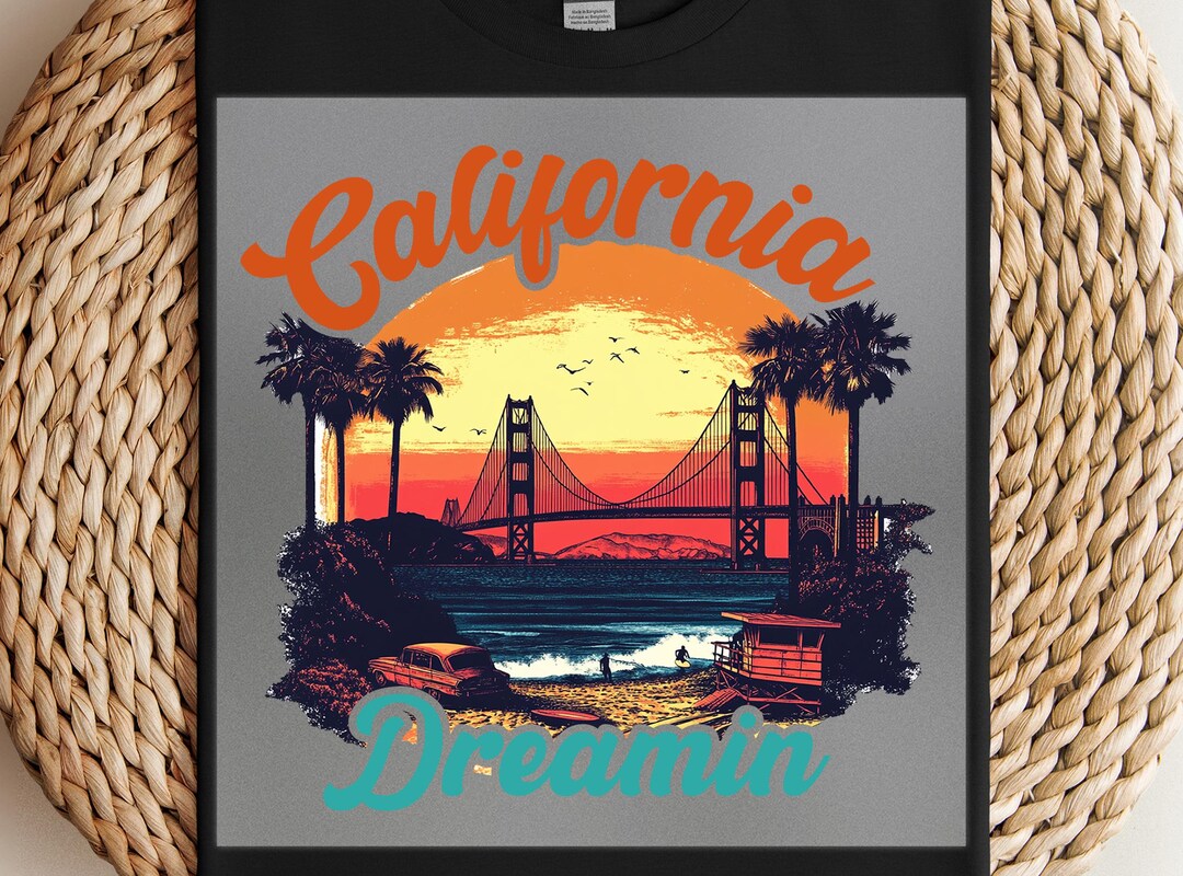California Dreamin' DTF Transfer: Golden Sunset, Bridge & Palms - Etsy