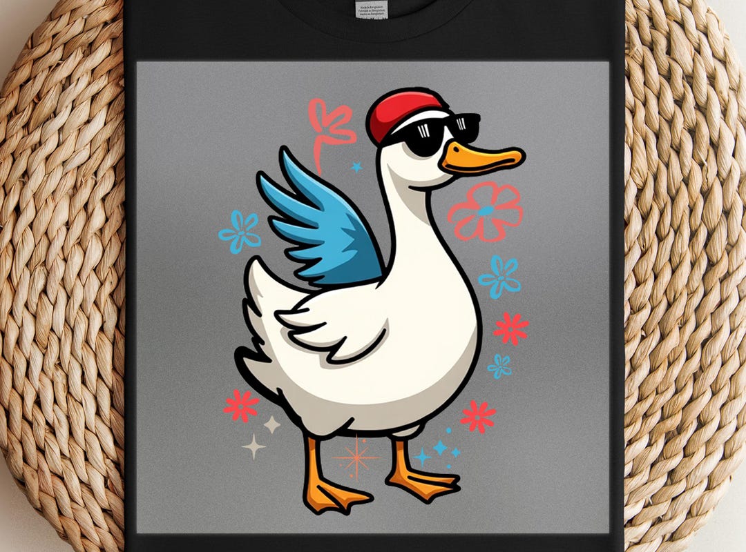 Cool Duck DTF Transfer, Funny Duck With Sunglasses and Flowers, Ready ...