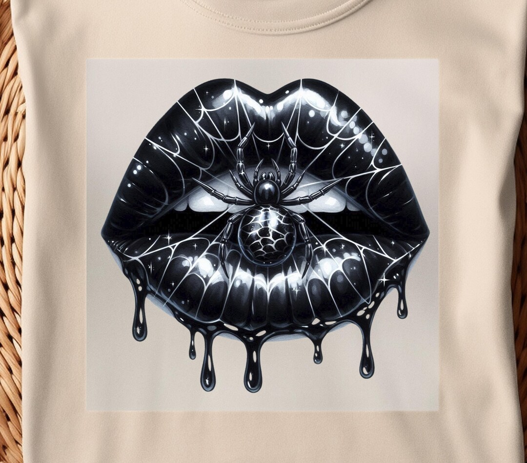 Black Spider Lips Halloween DTF Design Dripping Spider Web Lips for ...