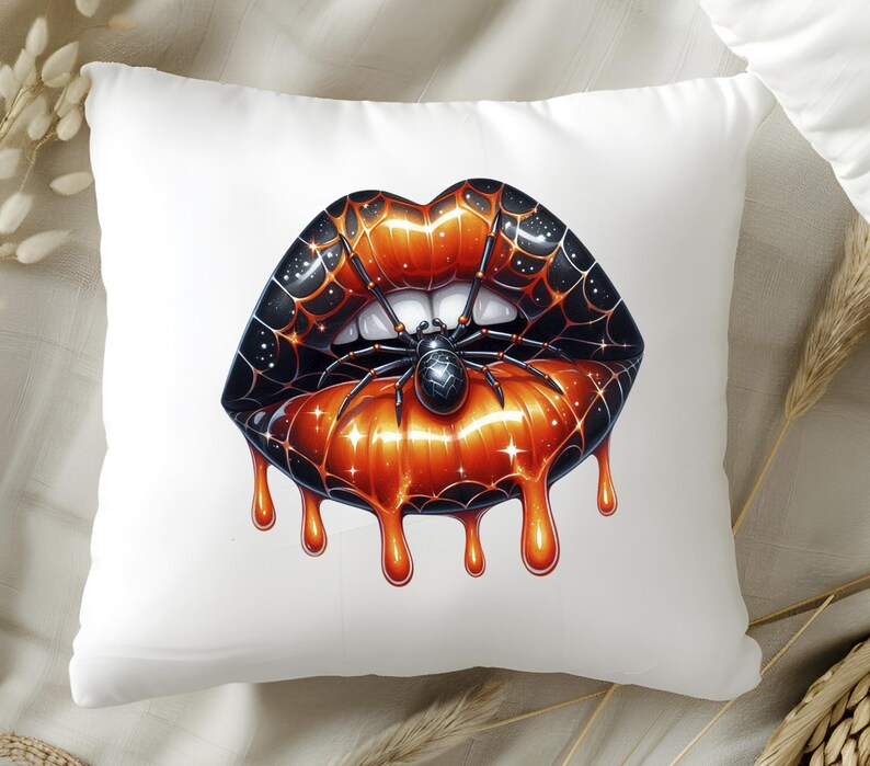 Spider Lips Halloween DTF Design Dripping Spider Web Lips for ...