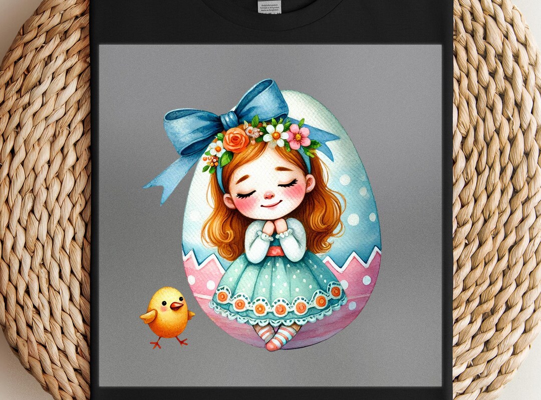 Girl Easter Egg DTF Transfer, Adorable Floral Design, Ready to Press ...