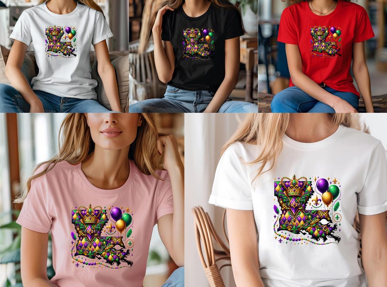 Louisiana Mardi Gras DTF Transfer: Crown, Beads & Balloons - Etsy