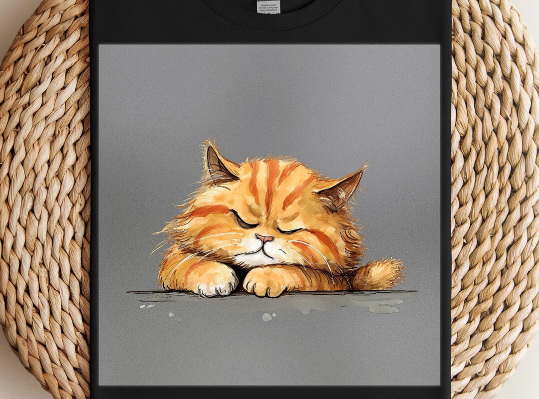 Sleepy Cat DTF Transfer, Cozy Furry Kitten Art, Ready to Press, DIY Pet ...