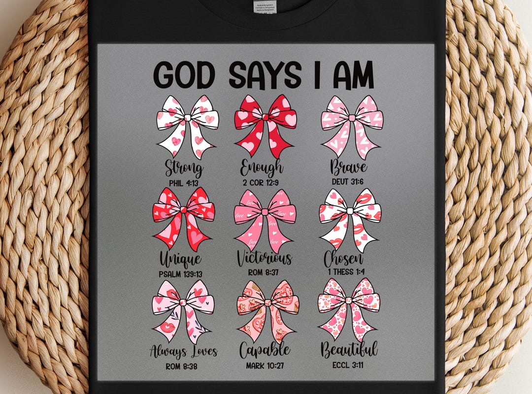 Faith Bows DTF Transfer, Valentines Design With Bible Verses and Hearts ...