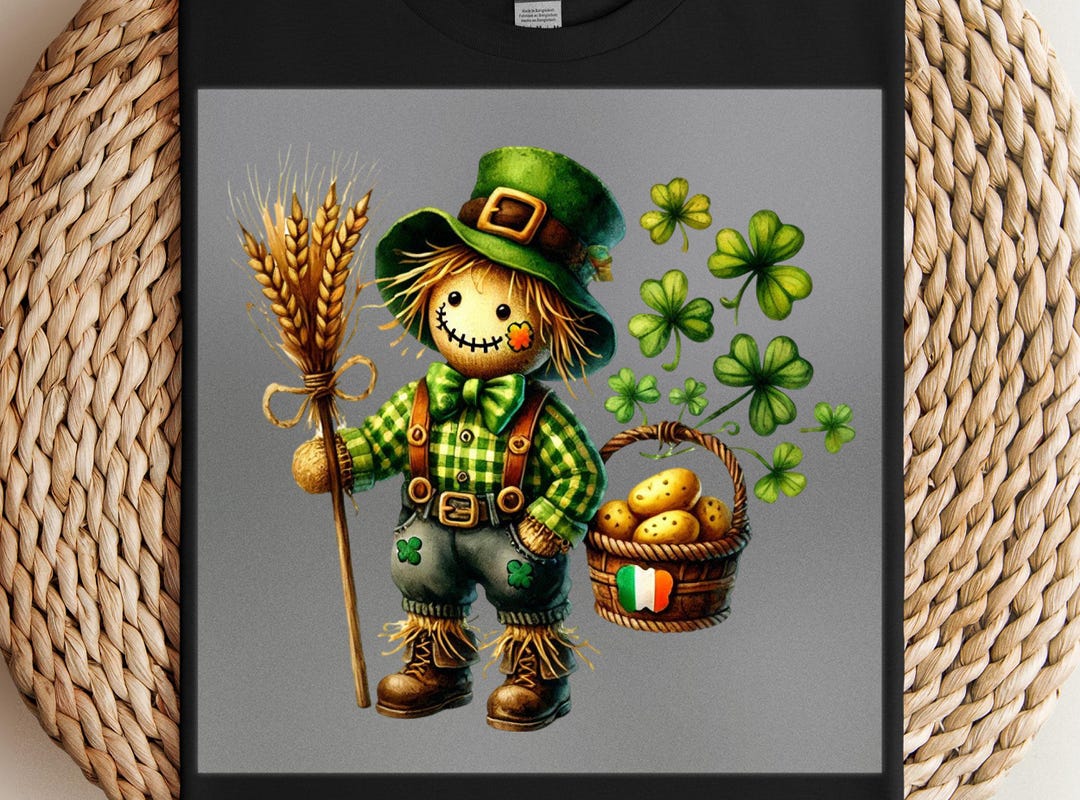 Irish Scarecrow DTF Transfer, St Patrick’s Day Farm Art, Lucky Clover ...