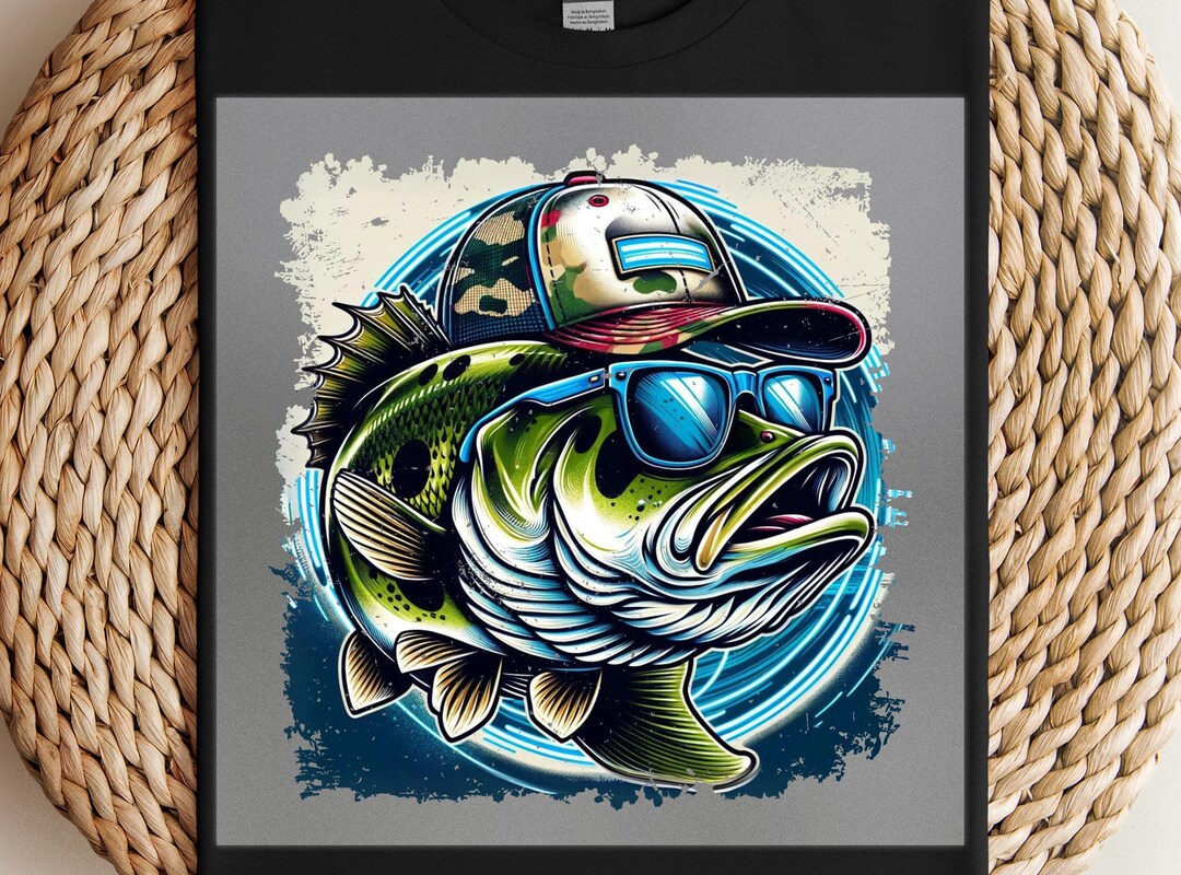 Cool Bass DTF Transfer, Funny Fishing Art, Camo Angler Print, Ready to ...