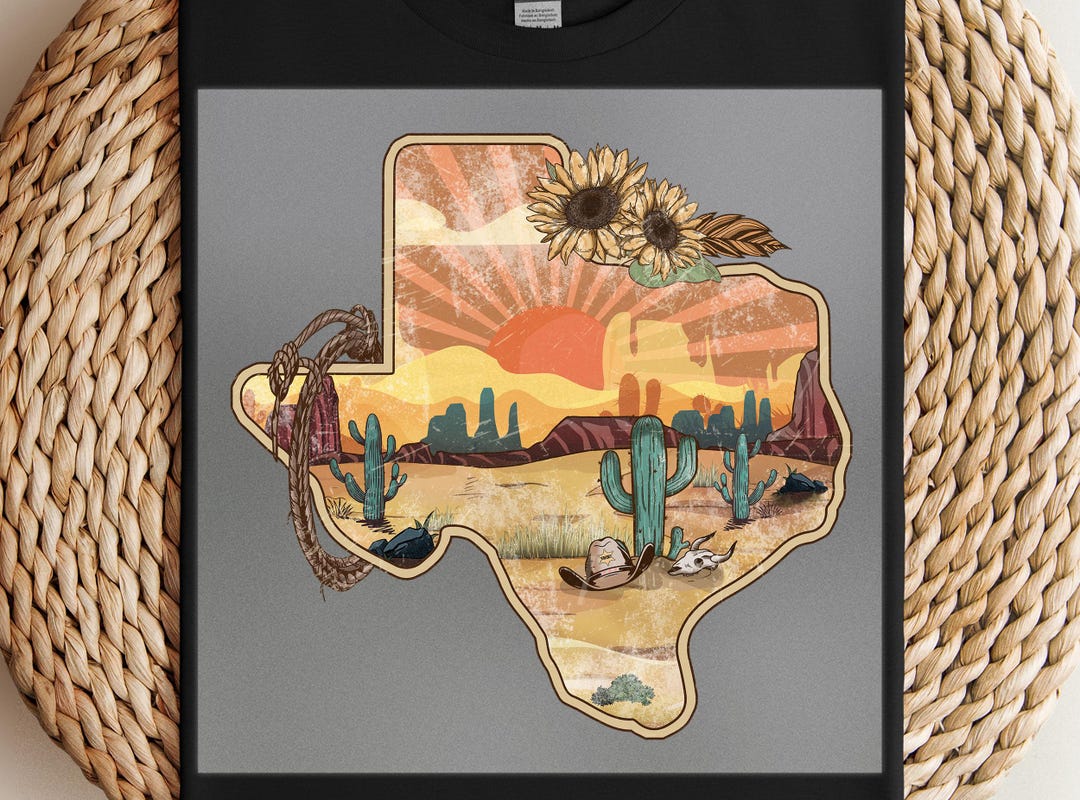 Texas Desert Map DTF Transfer: Rustic Sunflower Western Art - Etsy