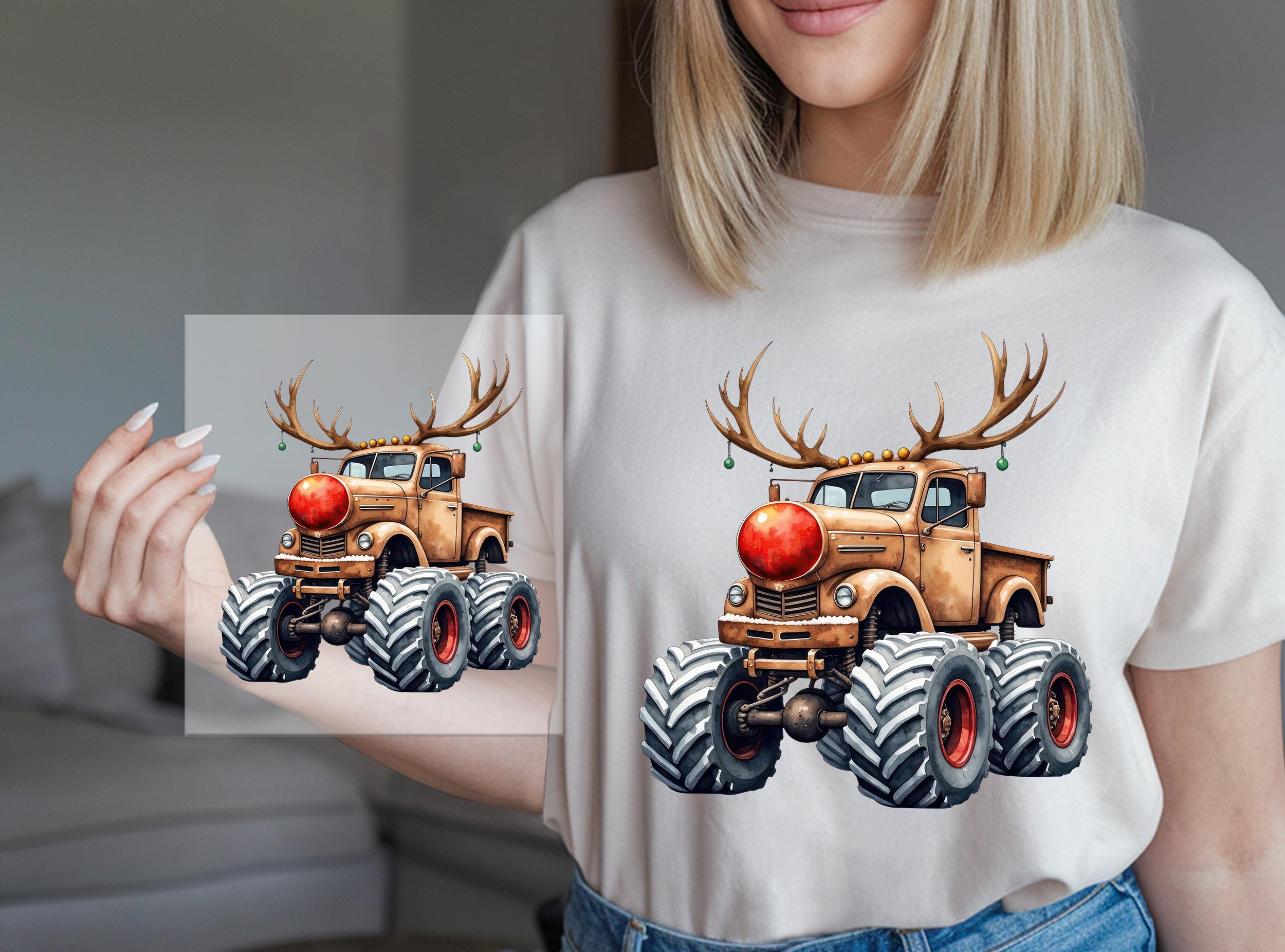 Reindeer Monster Truck DTF Transfer: Christmas Shirt Design - Etsy