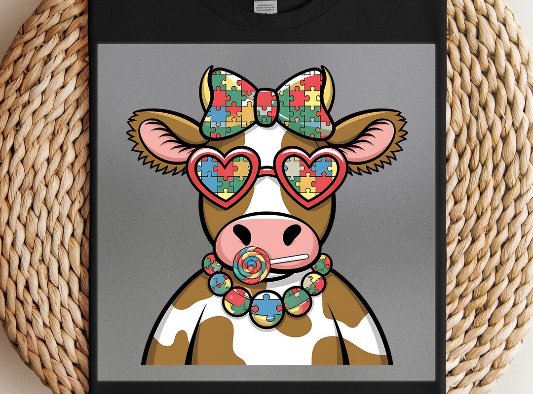 Autism Awareness Cow Puzzle DTF Transfer: Colorful Farm Art, Ready to ...
