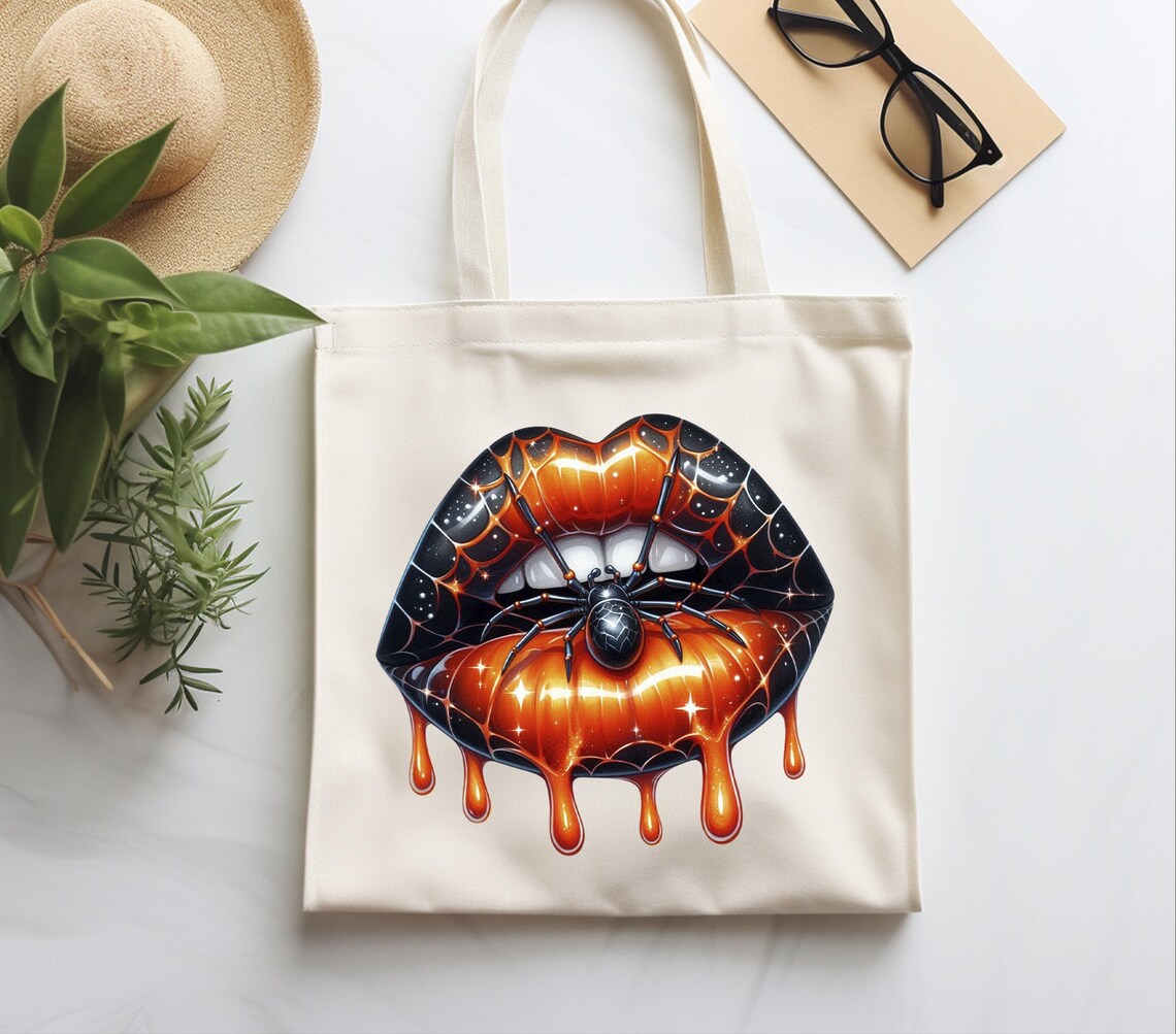 Spider Lips Halloween DTF Design Dripping Spider Web Lips for ...