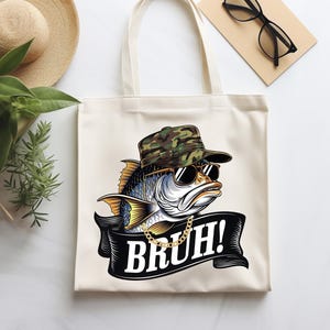 Bruh! Fishing DTF Transfer, Fish in Camo Hat Iron-on Design, Perfect ...