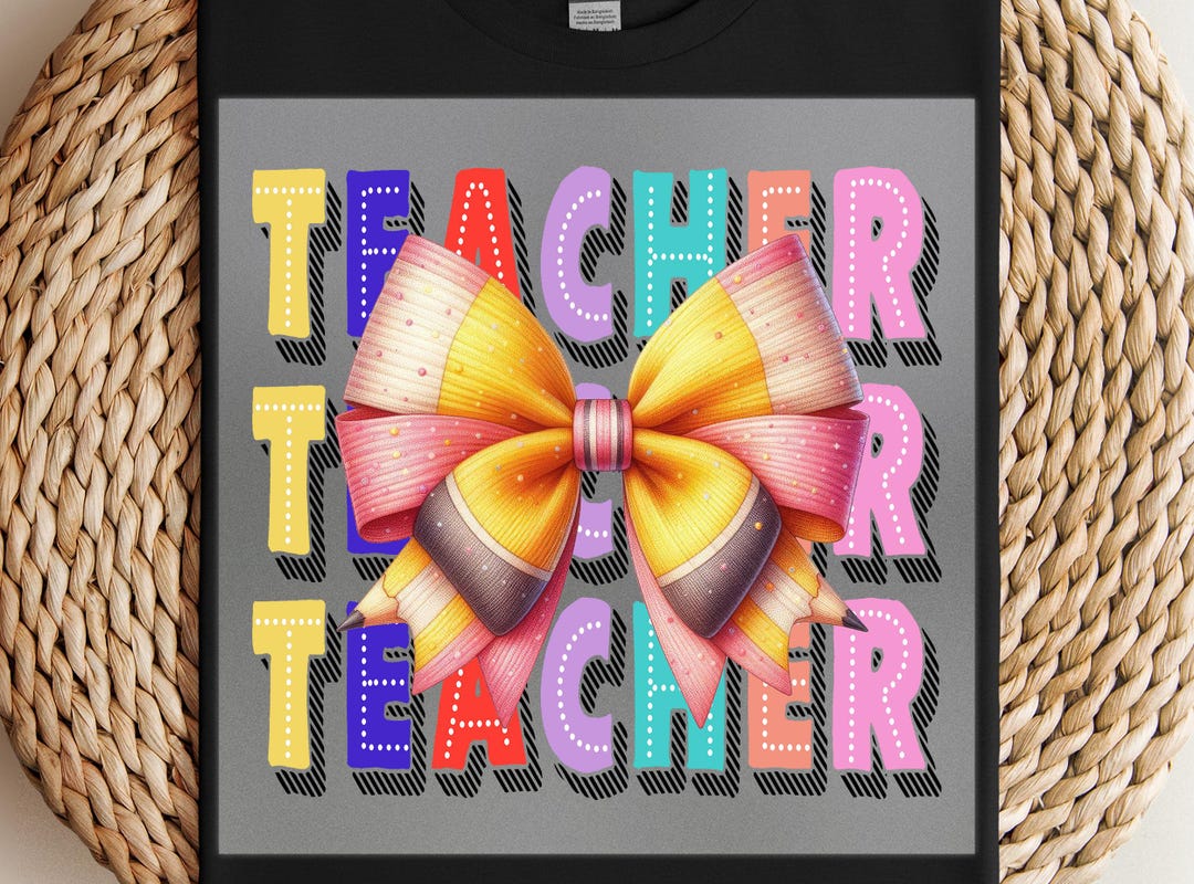 Teacher Bow DTF Transfer: Back to School Ribbon Print - Etsy