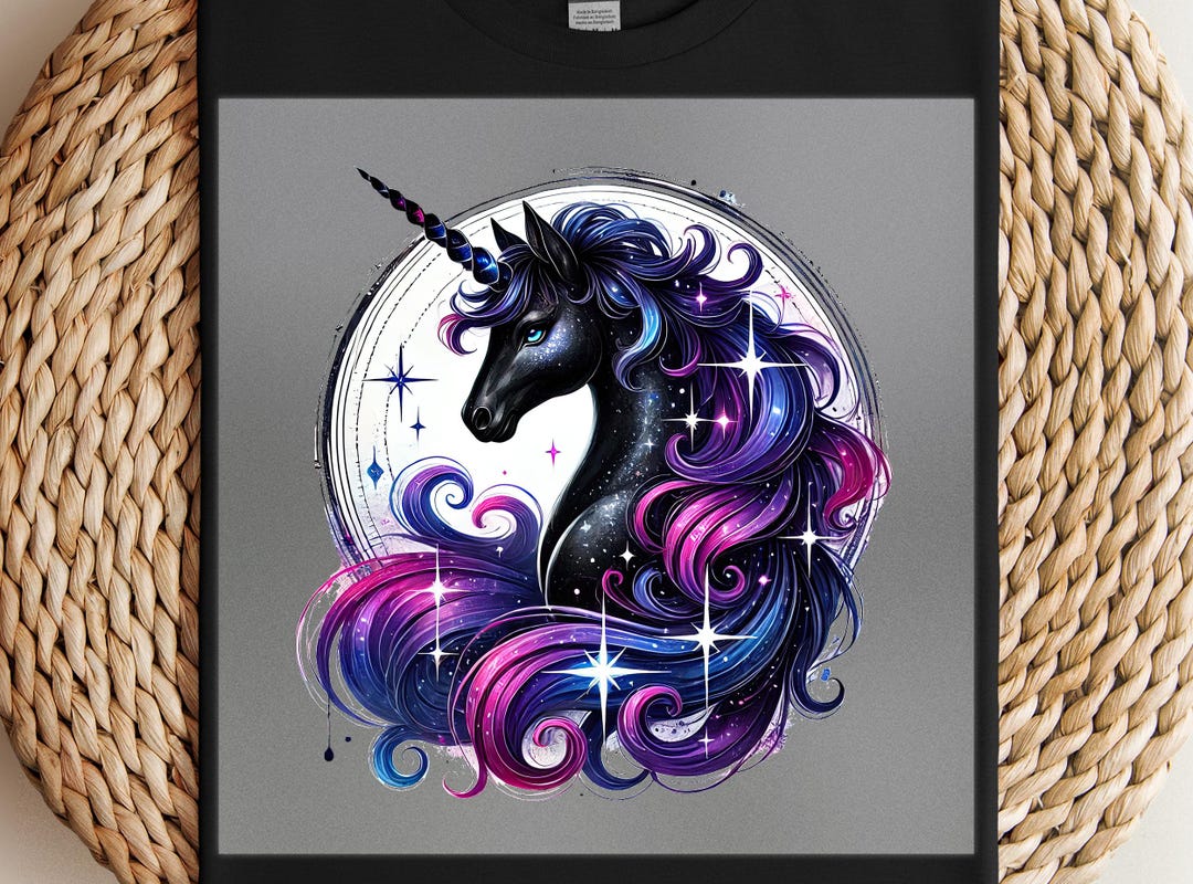 Black Unicorn DTF Transfer: Starry Galaxy Mane, DIY Apparel - Etsy