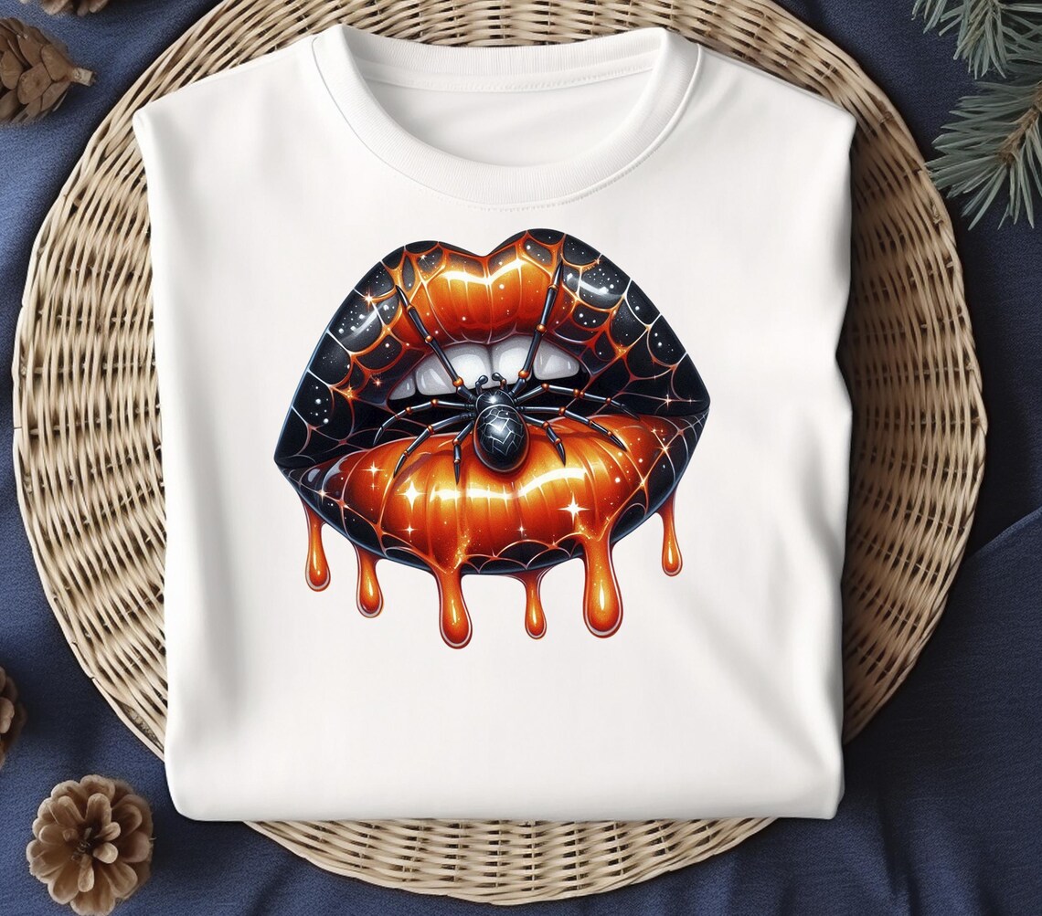 Spider Lips Halloween DTF Design Dripping Spider Web Lips for ...