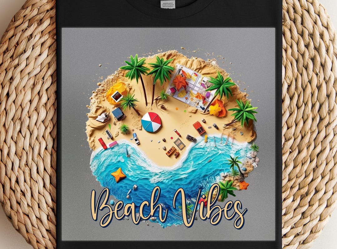 Beach Vibes DTF Transfer: Tropical Island DIY Shirt Art - Etsy