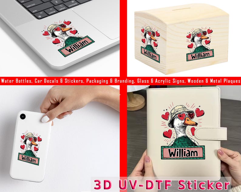 Valentine Goose DTF Transfer: Heart Glasses Duck Design With Custom ...
