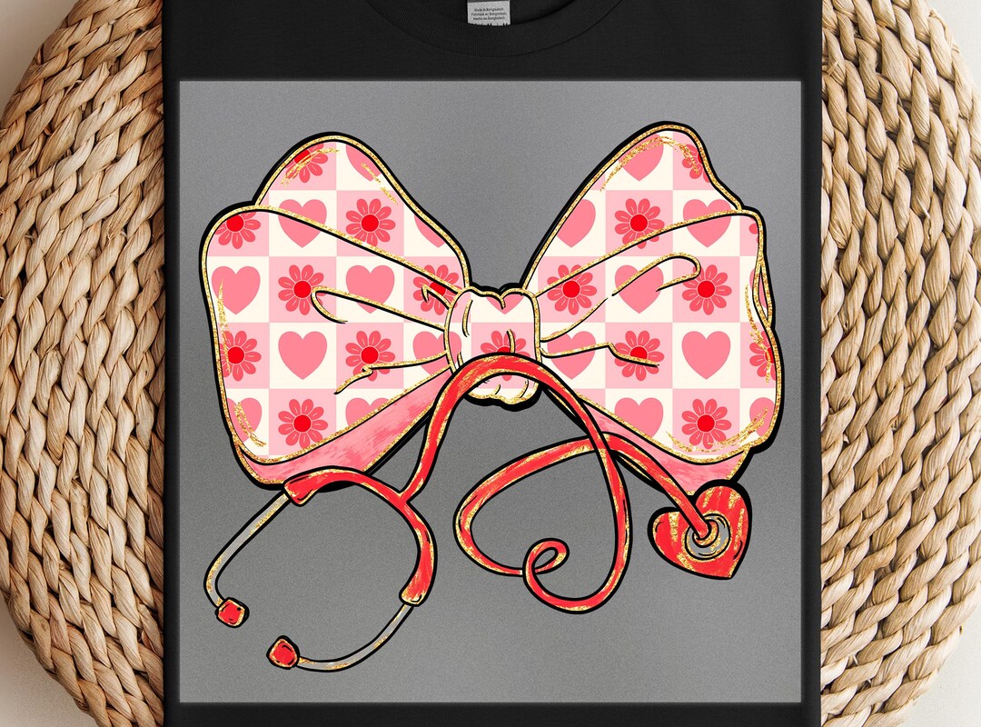 Heart Bow Stethoscope DTF Transfer, Valentine Iron-on Design, Great for ...