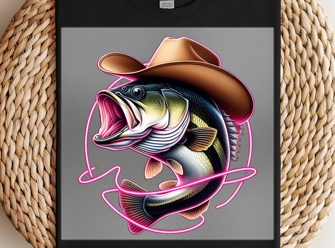 Neon Cowboy Bass DTF Transfer, Vibrant Fishing Design Hat, Ready to ...