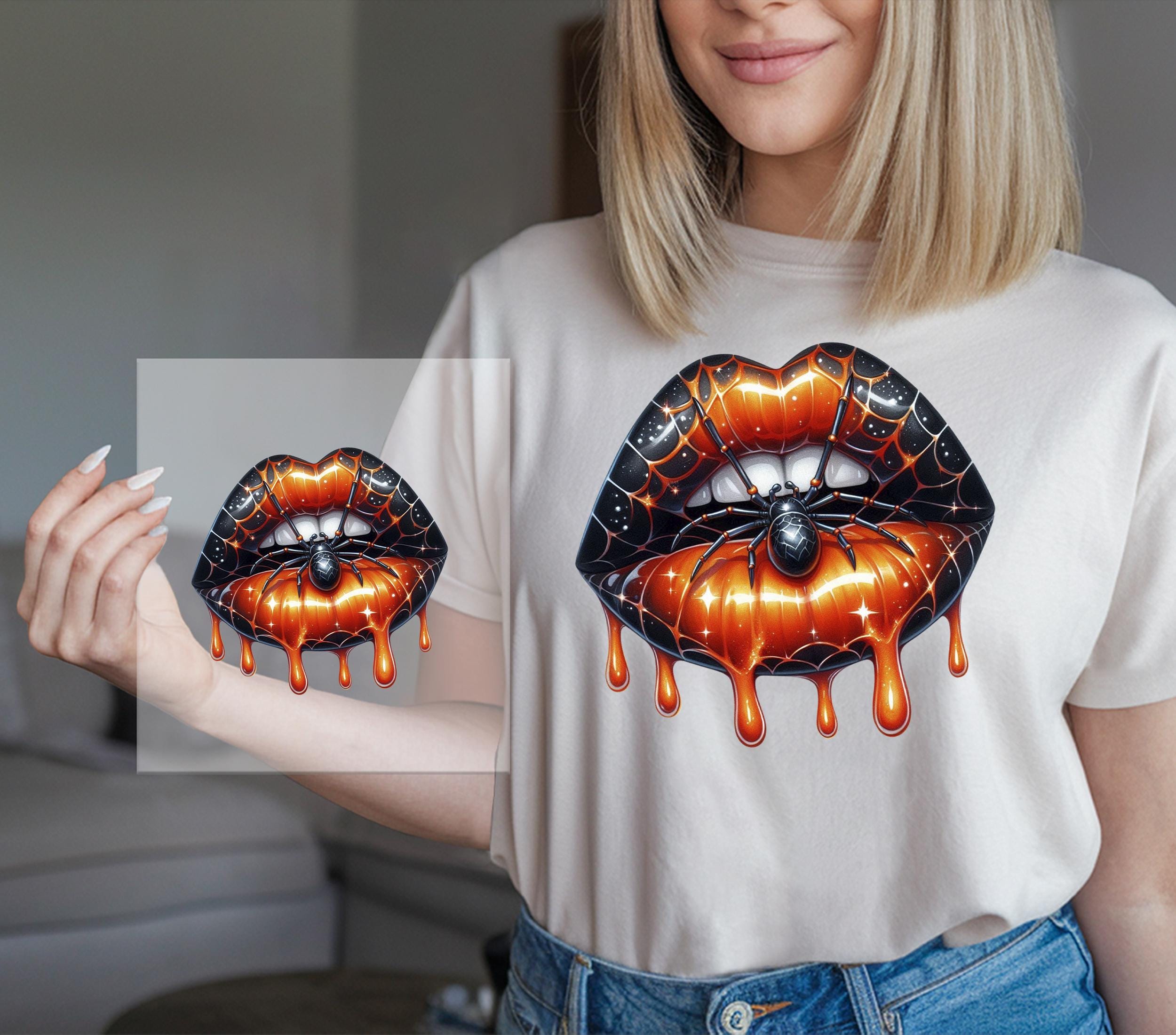 Spider Lips Halloween DTF Design Dripping Spider Web Lips for ...