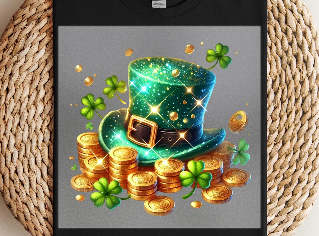 Leprechaun Hat DTF Transfer, St Patrick’s Gold Coins, Lucky Clover ...