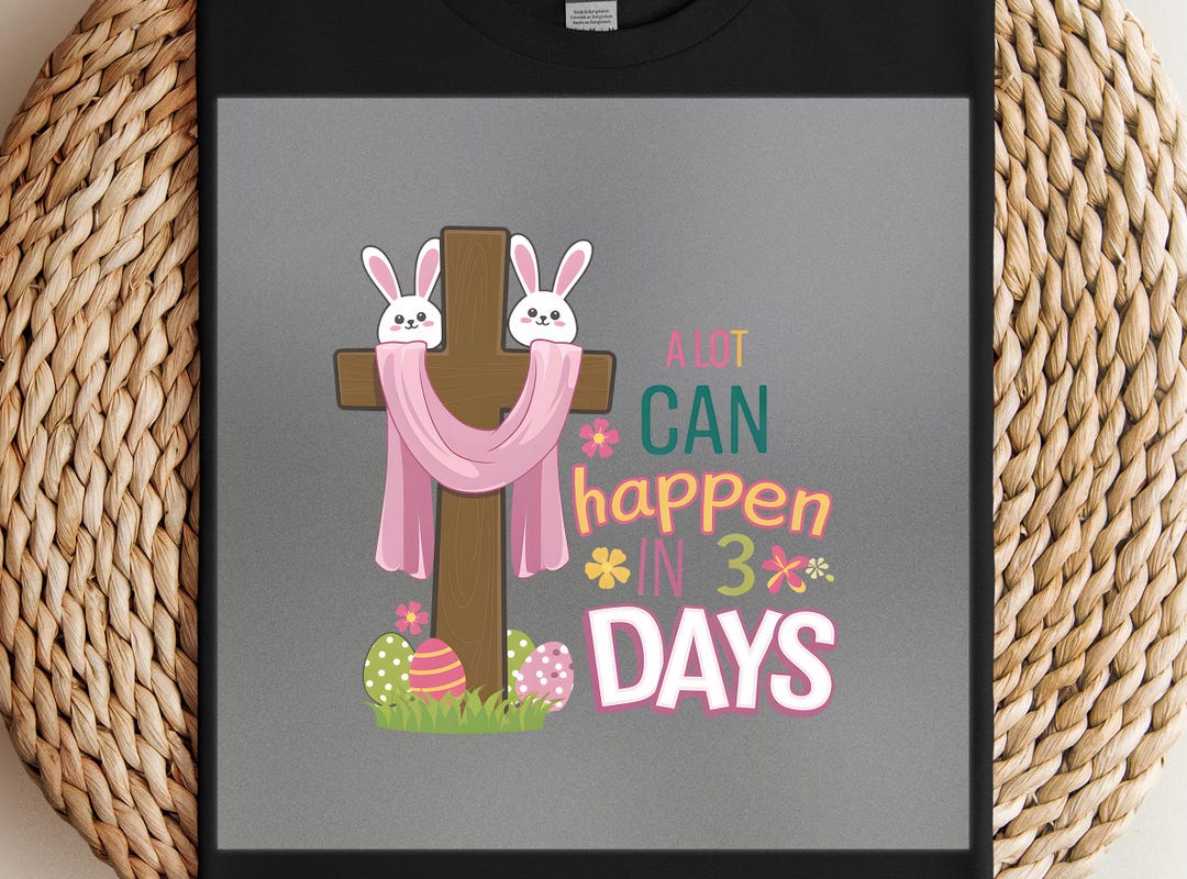 Easter Cross DTF Transfer, Religious Bunny and Cross Design, Ready to ...