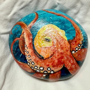 Colorful Octopus Hand Painted on A Smooth Sea Stone Ocean Sea Life Rock ...