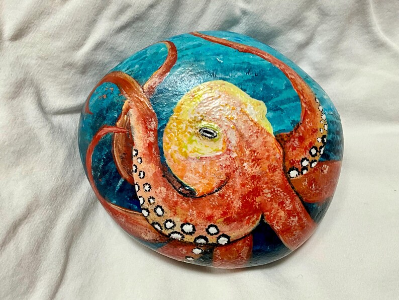 Colorful Octopus Hand Painted on A Smooth Sea Stone Ocean Sea Life Rock ...