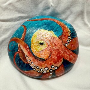 Colorful Octopus Hand Painted on A Smooth Sea Stone Ocean Sea Life Rock ...