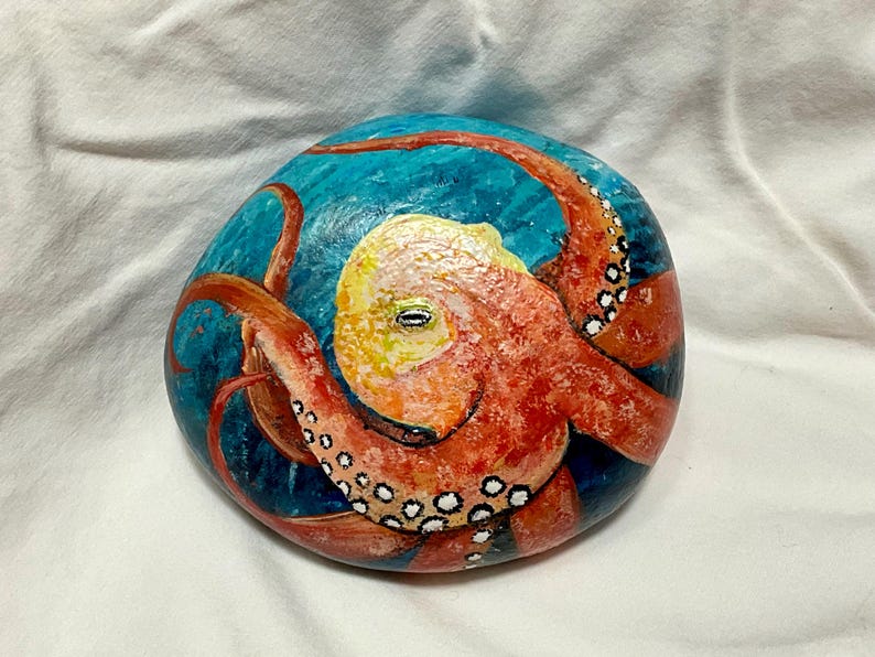 Colorful Octopus Hand Painted on A Smooth Sea Stone Ocean Sea Life Rock ...
