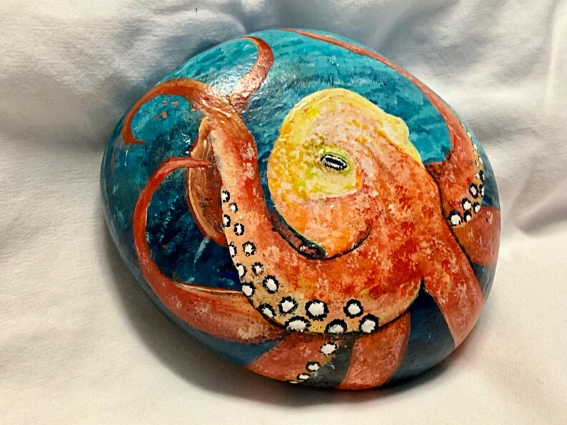 Colorful Octopus Hand Painted on A Smooth Sea Stone Ocean Sea Life Rock ...