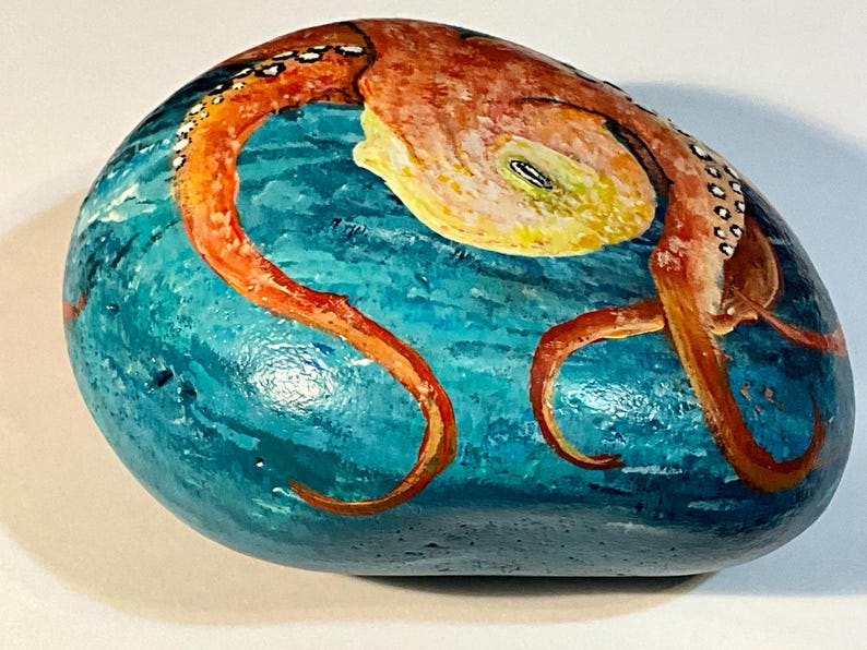 Colorful Octopus Hand Painted on A Smooth Sea Stone Ocean Sea Life Rock ...