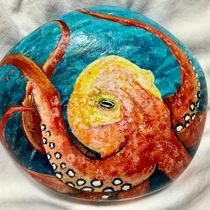 Colorful Octopus Hand Painted on A Smooth Sea Stone Ocean Sea Life Rock ...