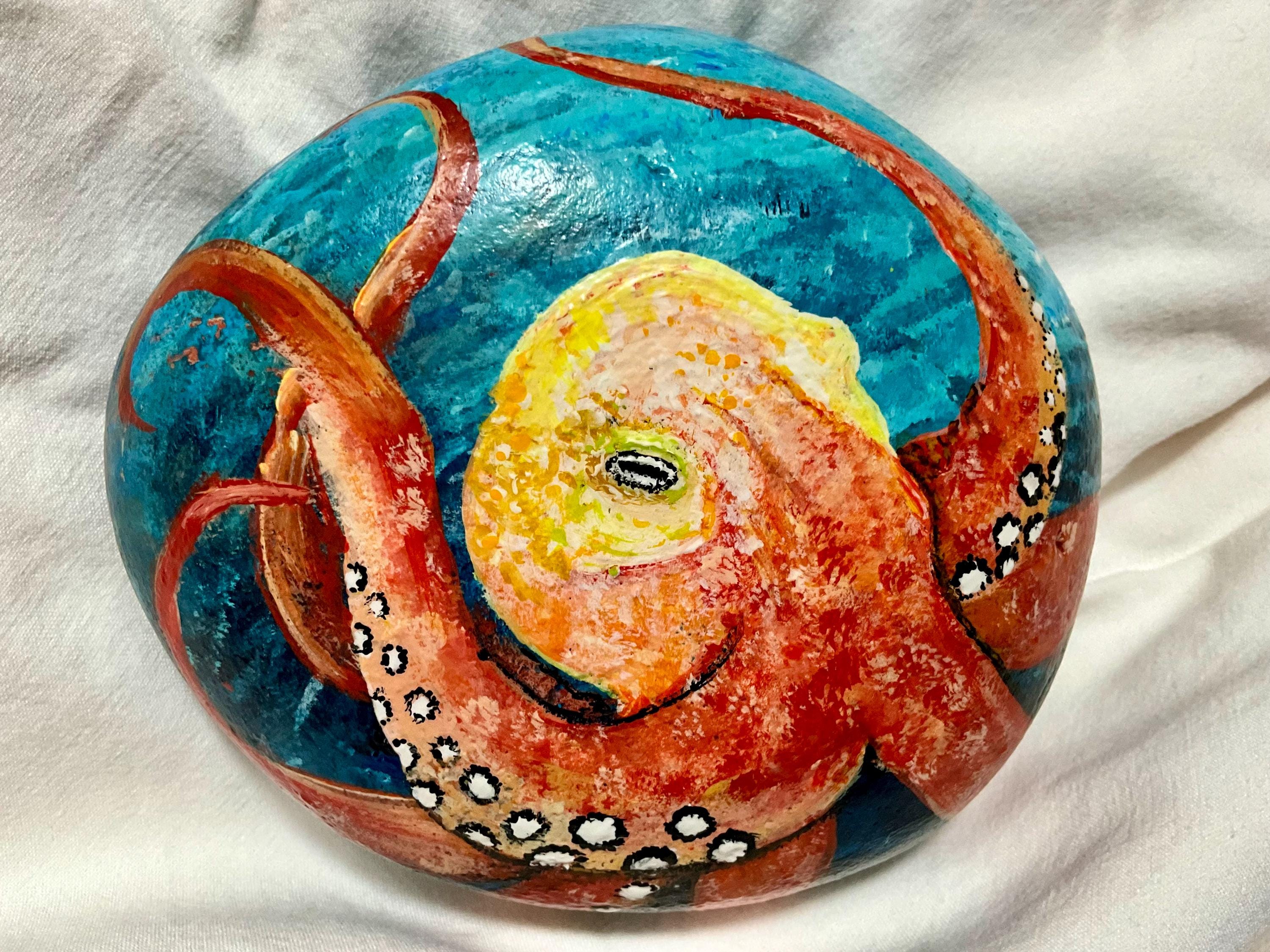 Colorful Octopus Hand Painted on A Smooth Sea Stone Ocean Sea Life Rock ...