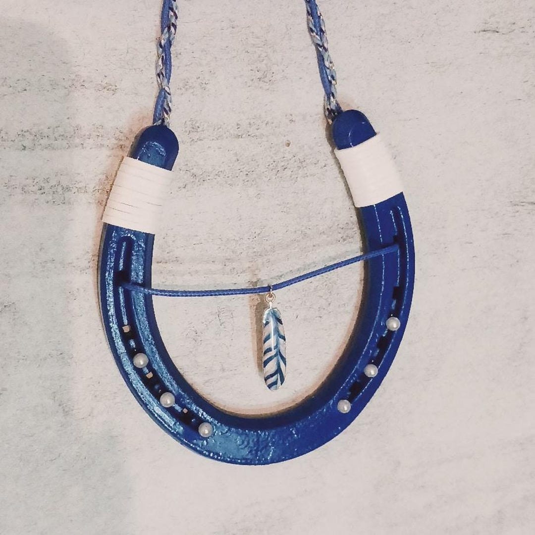 Beautiful Navy Blue Horseshoe With White Leather - Etsy