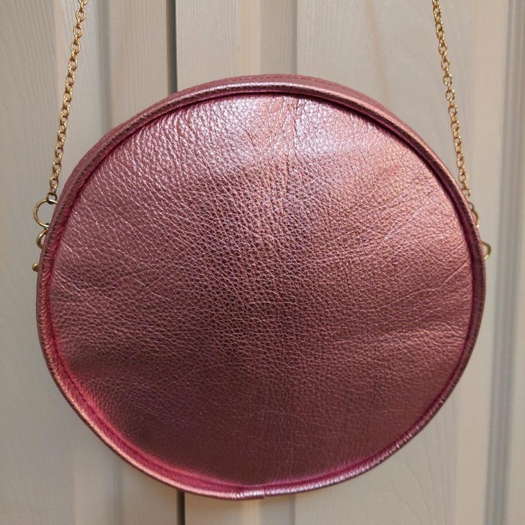 Light Pink Metallic Leather Circle Disco Bag Purse - Etsy