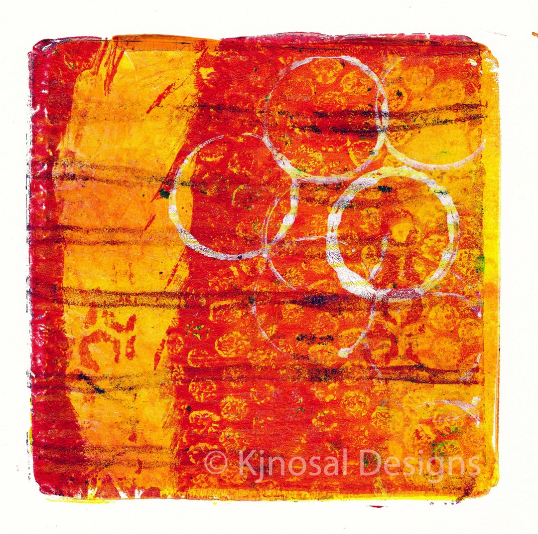 Handmade Monoprint Art: Abstract Sunset Acrylic Painting (5x5 or 8x8 ...