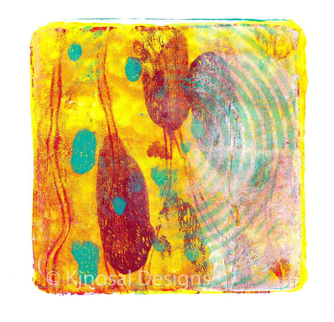 Art Print, Monoprint, Abstract Art, Wall Art, Yellow, Acrylic Painting ...