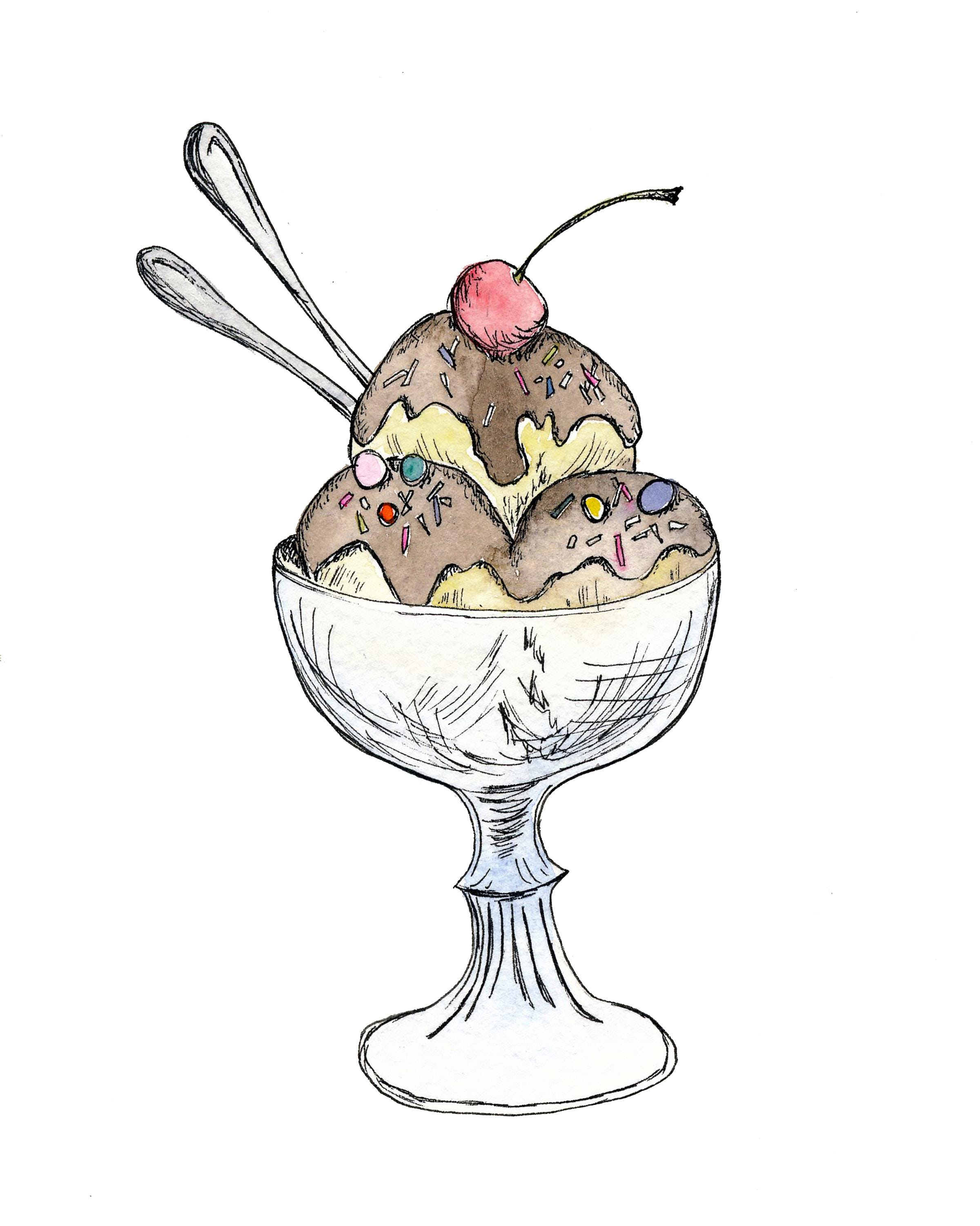 Ice Cream Sundae Art Print: Watercolor Dessert Illustration (digital ...