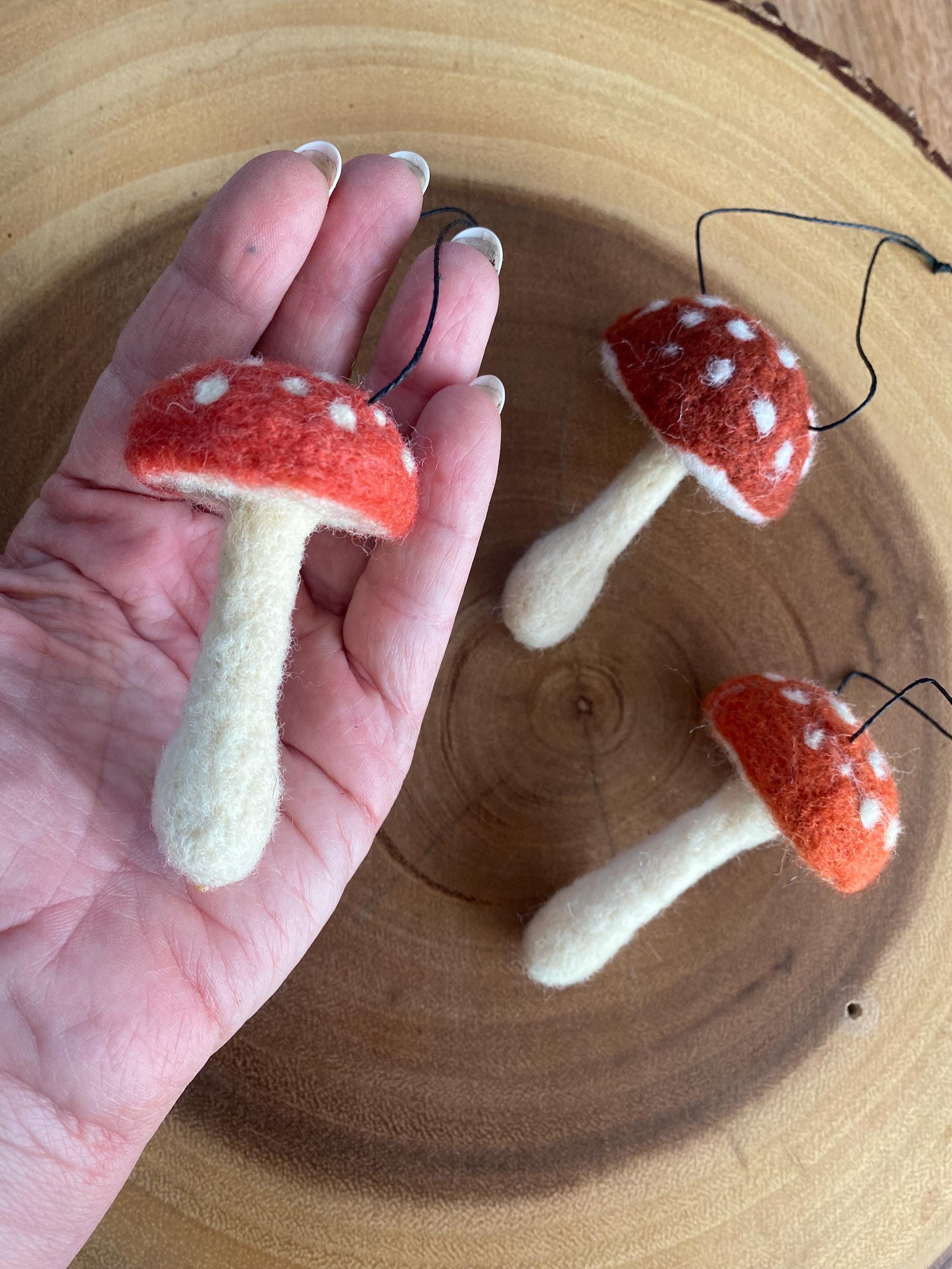 Set of THREE Needle Felted Mushrooms Ornaments Amanita - Handmade Felt ...