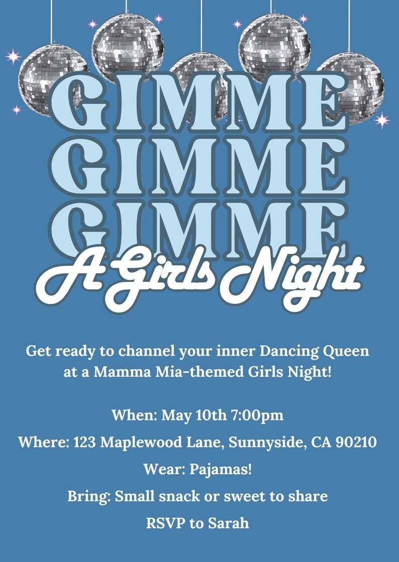Mamma Mia Editable Invite Girls Night Party Invitation Template ...