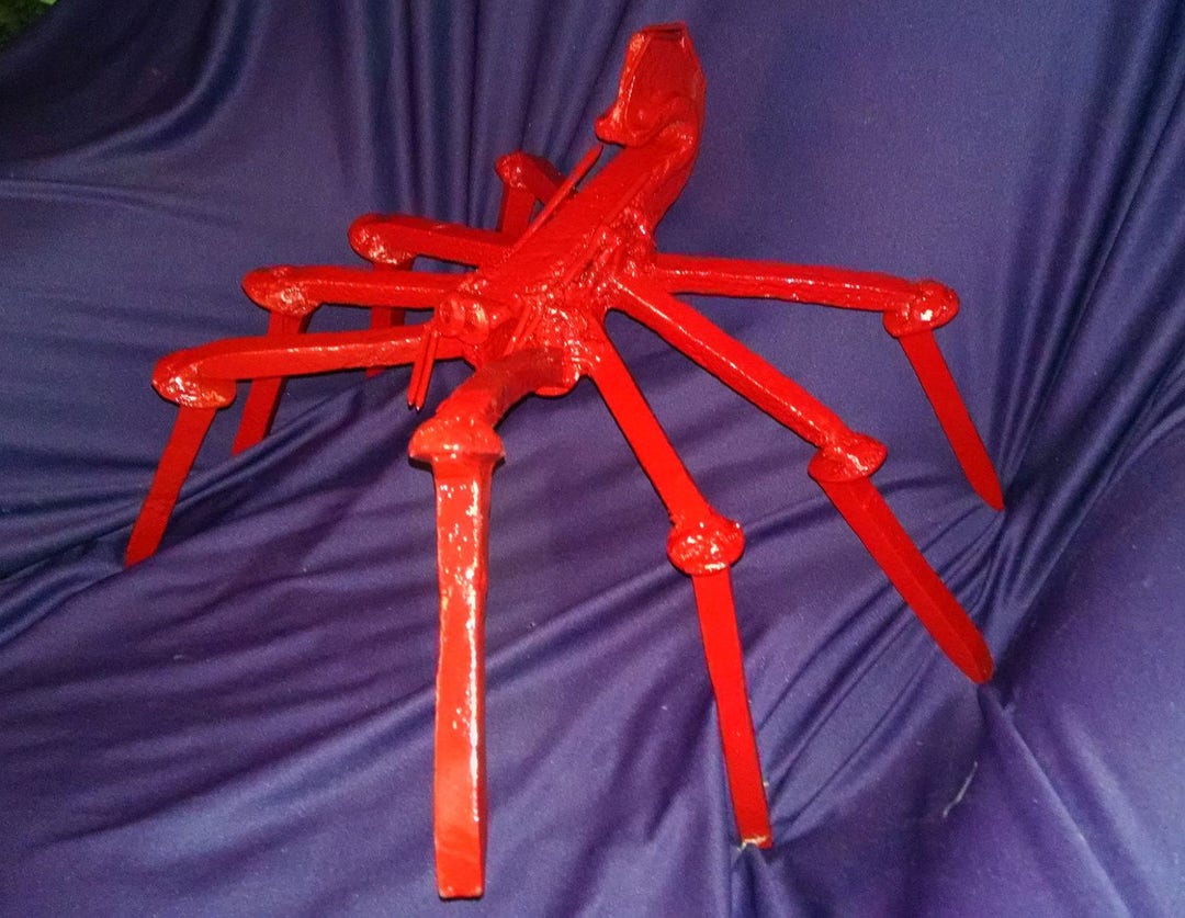 Red Spider, Large Bright Red , Large Red Railroad Spike Spider, Metal ...