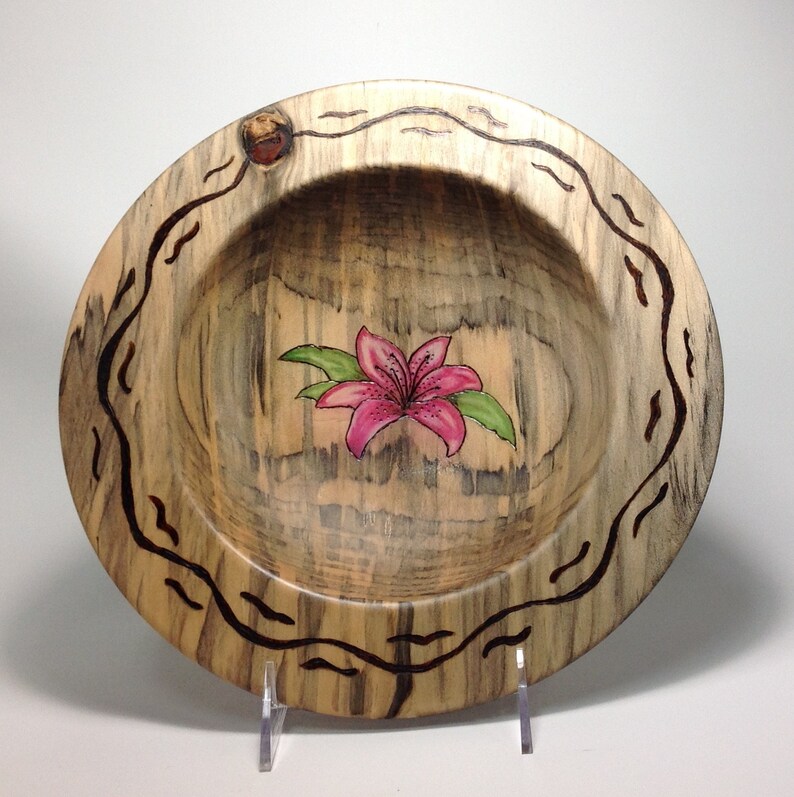 Wood Bowl With Pyrography Accent, Norfolk Pine Bowl, Handmade Bowl ...
