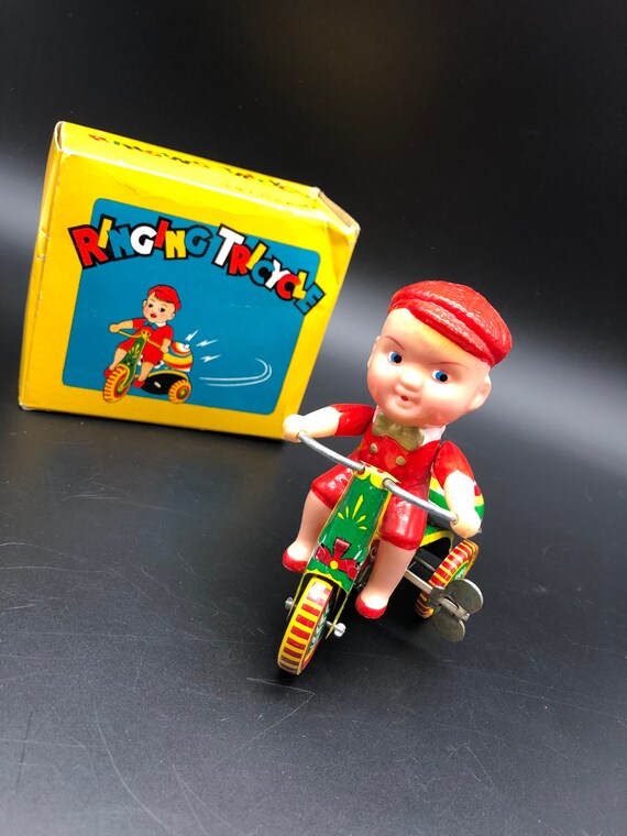 Vintage Wind-up Toy Boy on a Bike With Key | Etsy