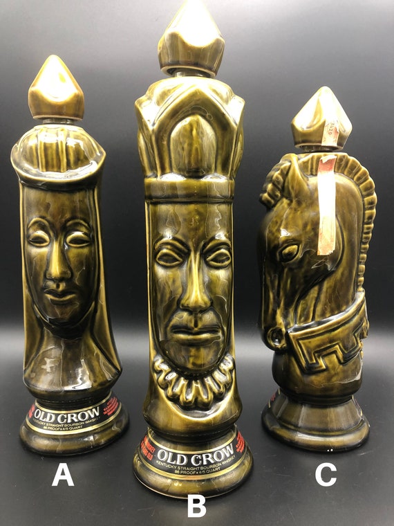 Vintage Liquor Decanters Ceramic Chess Pieces Old Crow 1960s - Etsy