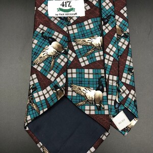 Vintage Men's Silk Tie, Mallard Duck With Plaid Checkers Necktie, Bird ...