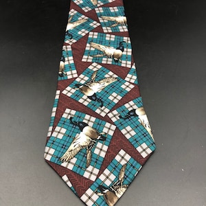 Vintage Men's Silk Tie, Mallard Duck With Plaid Checkers Necktie, Bird ...