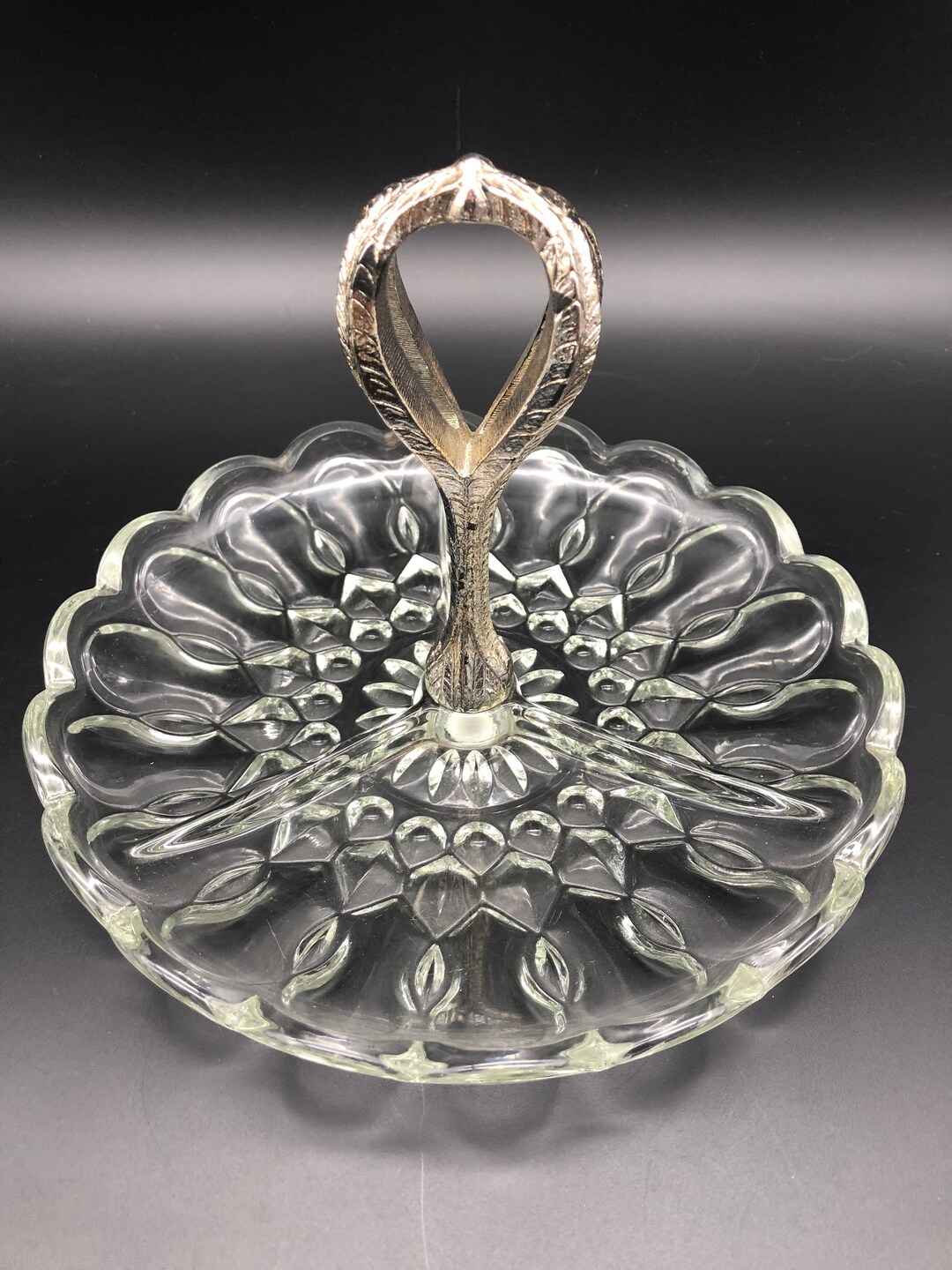Vintage Relish Tray, Silver Talon Handle, Cut Glass Relish Tray ...