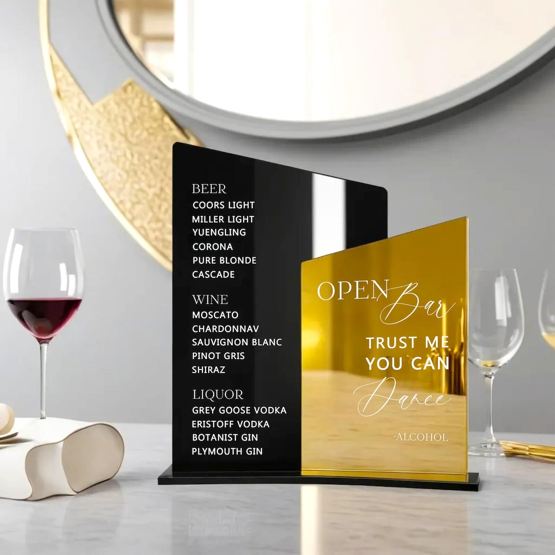 Black and Gold Mirror Bar Menu, Open Bar Wedding Sign, Wedding Bar Sign ...