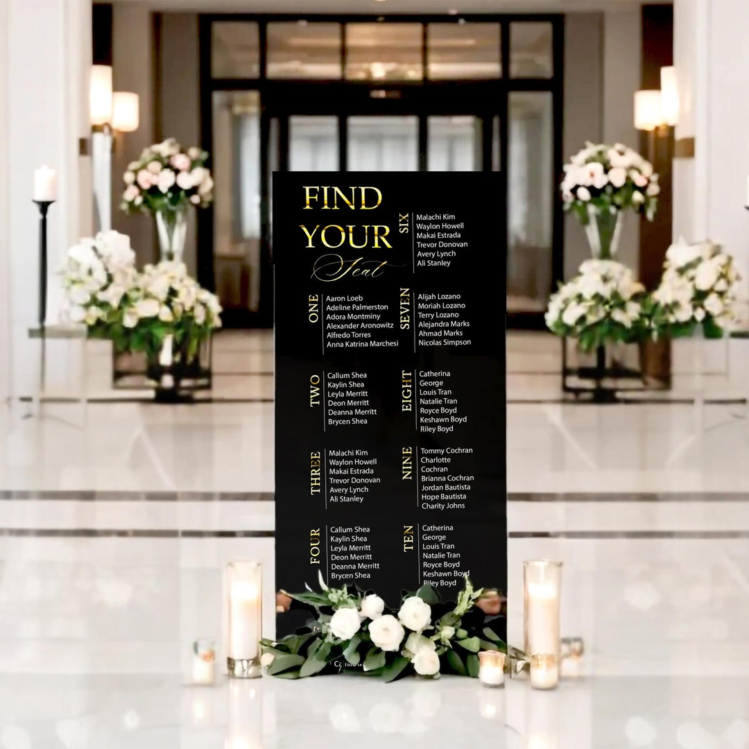 Wedding Seating Chart - Black Acrylic Seating Plan Sign - Seat ...